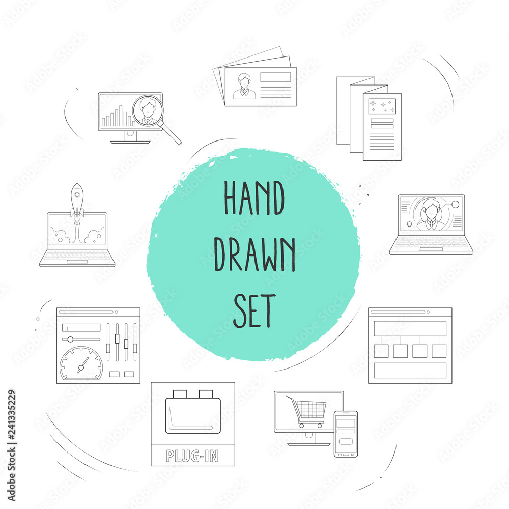 Set of web design icons line style symbols with content structure, e ...