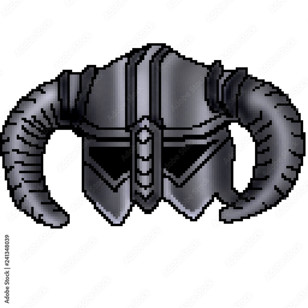 Pixel 8 bit drawn viking horned helmet Stock Illustration | Adobe Stock