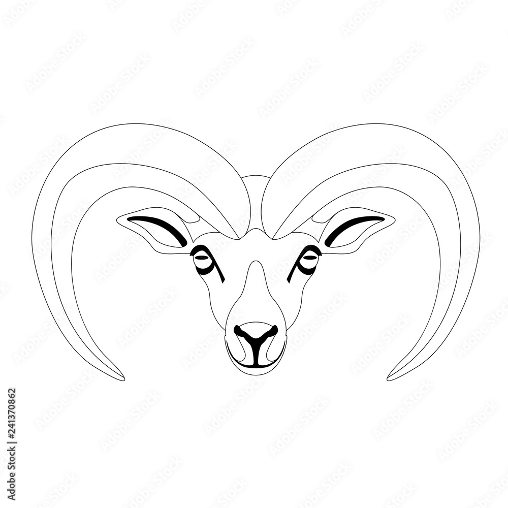 ram face ,vector illustration ,front view , lining Stock Vector | Adobe ...