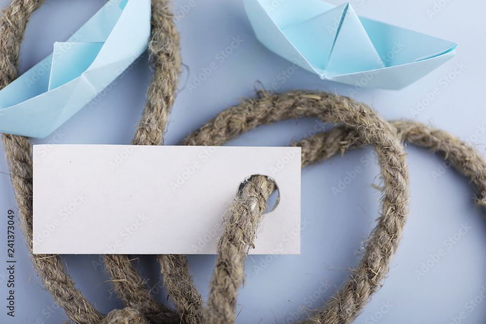 sticker with thick braided rope and ship paper origami Stock Photo ...