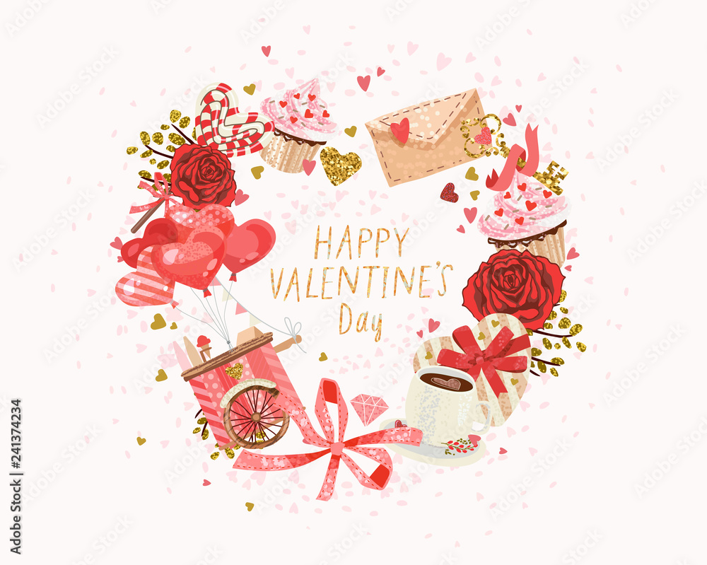 cute poster, valentines day greetings, heart shape frame, vector ...