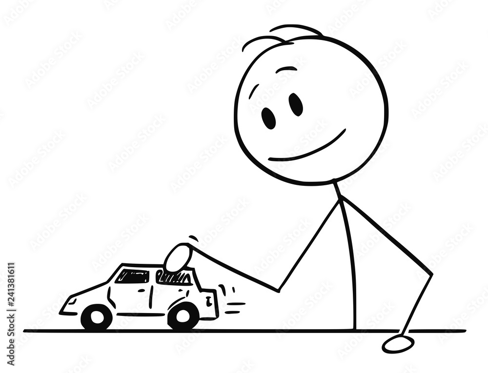 Cartoon stick drawing conceptual illustration of boy, man or ...