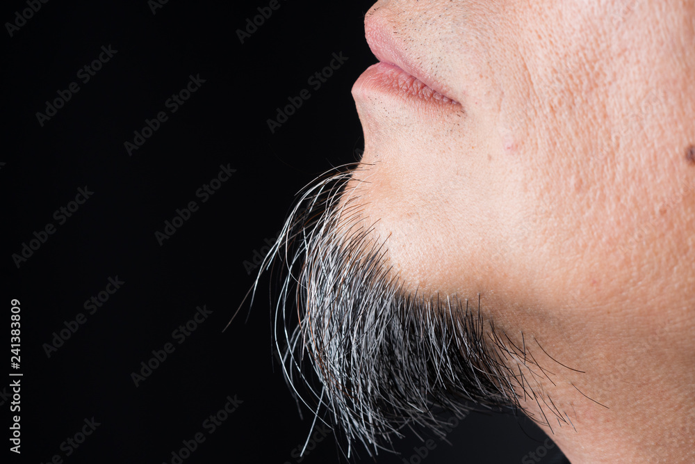 Closeup macro Man grey bread, Human male show close up white black ...