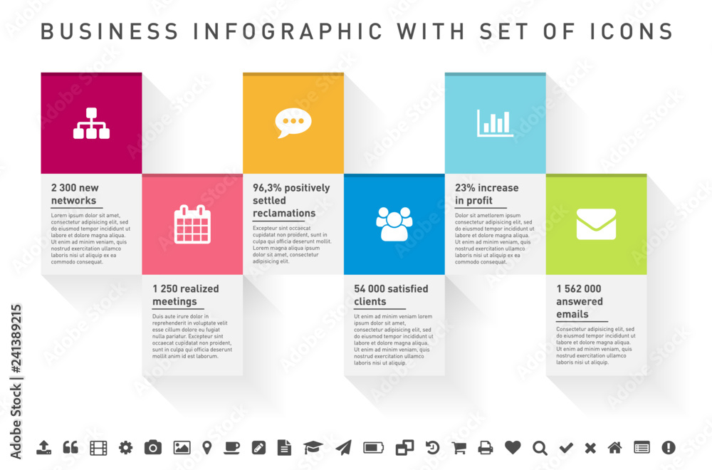 Infographic square frames with icon set and sample text Stock Vector ...