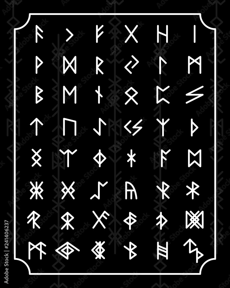 Set of Old Norse Scandinavian runes, Runic alphabet, Ancient occult ...