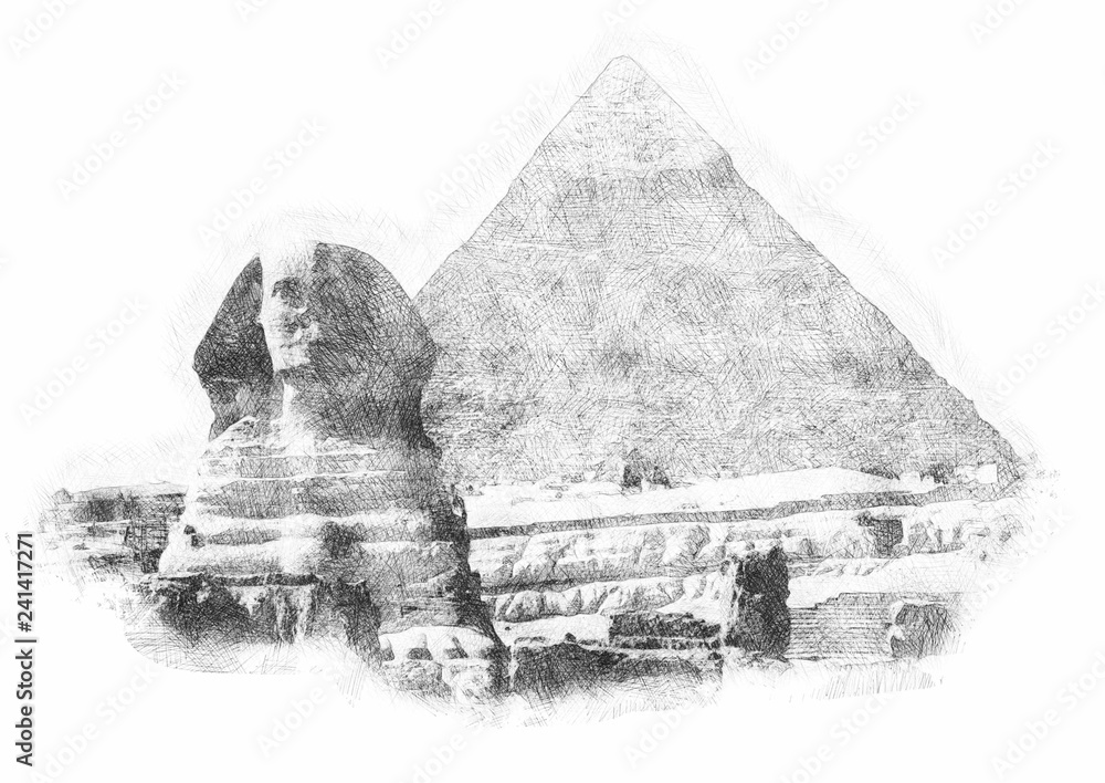 Sketch with a simple pencil sketch of the Egyptian pyramid Stock Photo ...