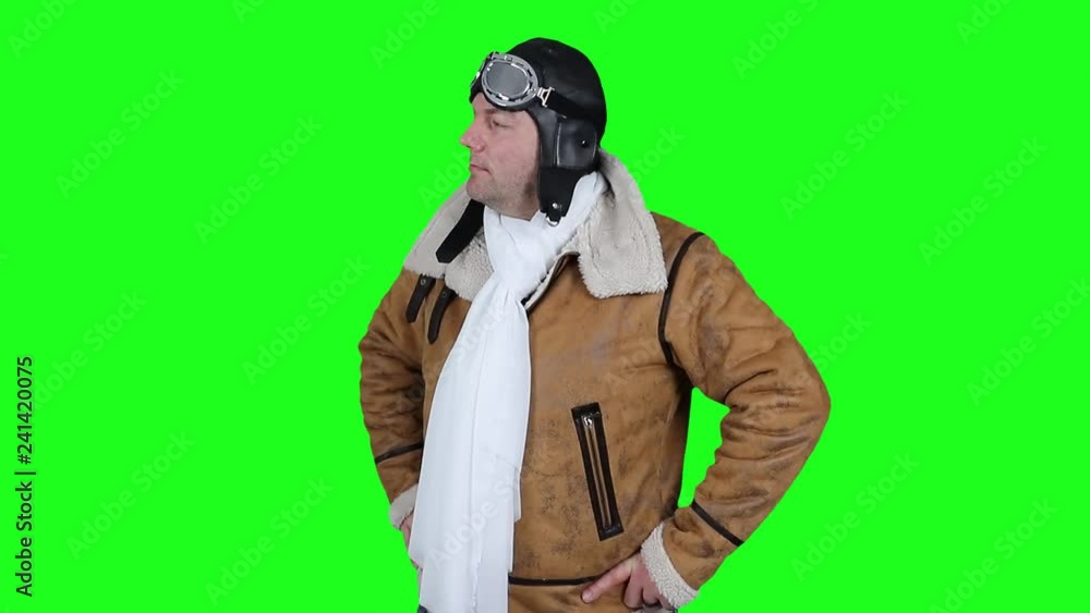 retro aviator - vintage Pilot on green screen, Chroma Key. Stock Video ...