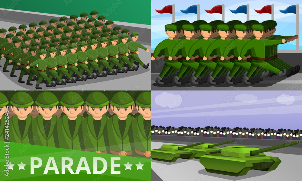 Military parade banner set. Cartoon illustration of military parade ...