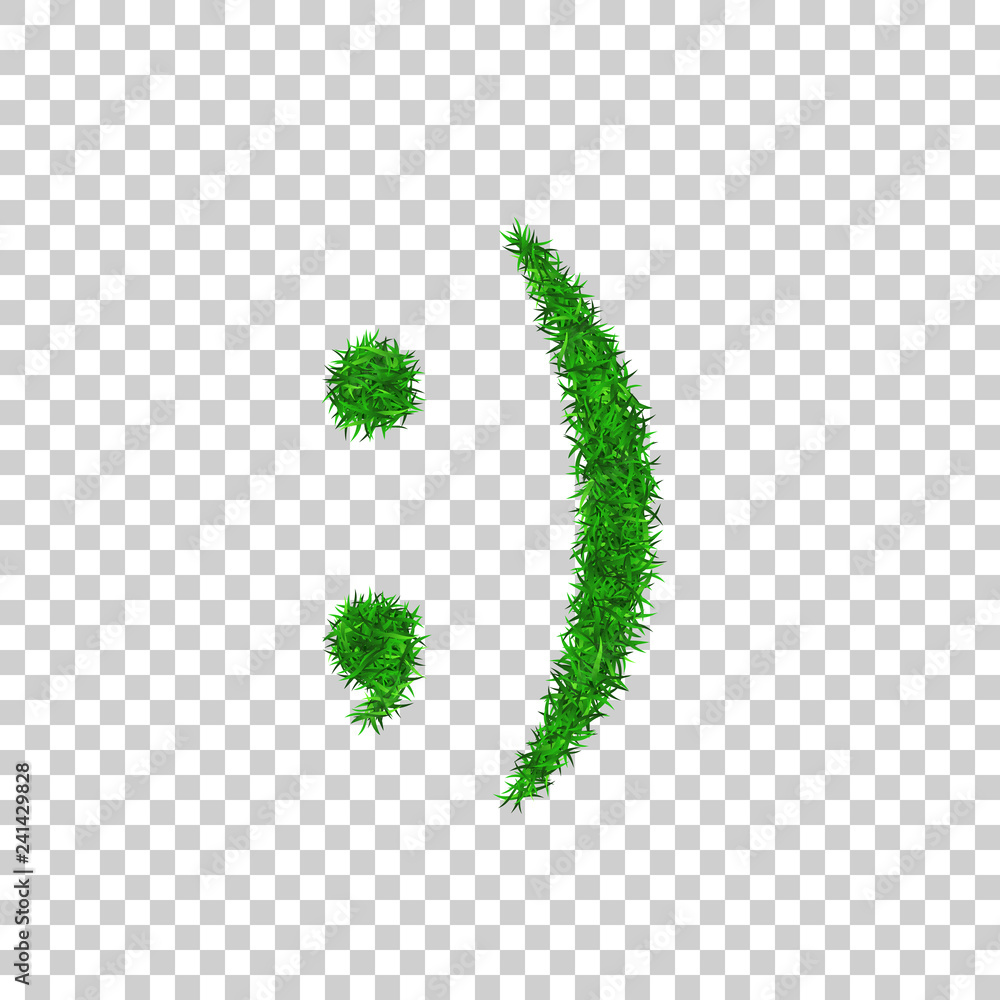 Green grass wink smile 3D. Smiley grassy emoticon icon Isolated white ...