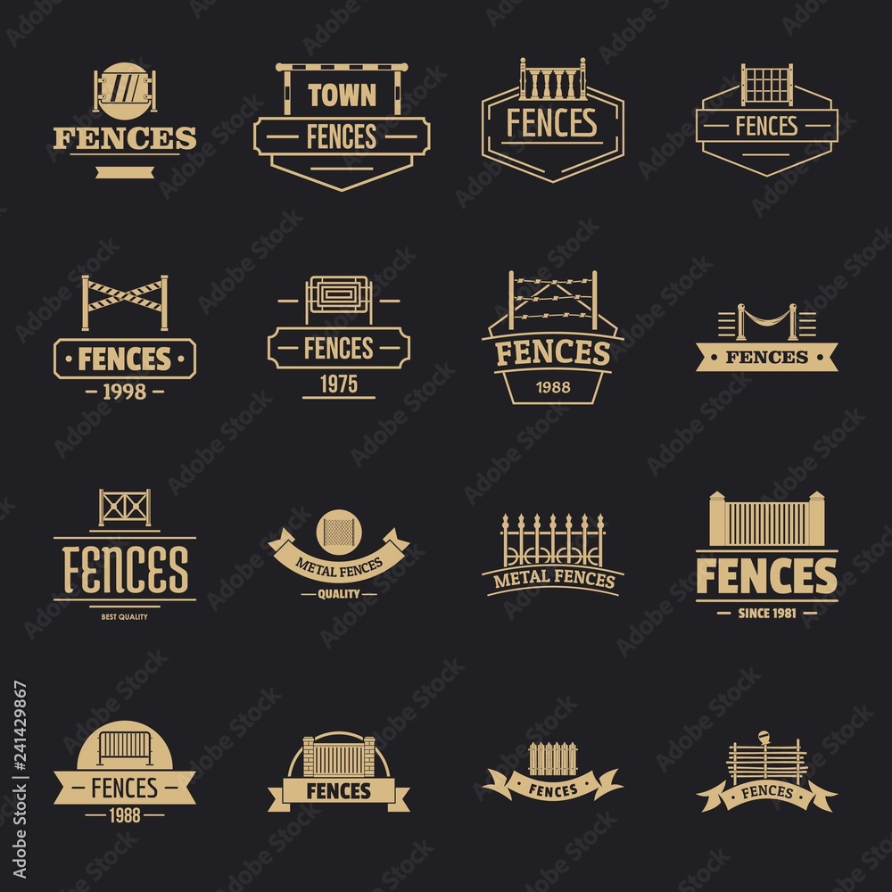 Fencing logo icons set. Simple illustration of 16 fencing logo vector ...