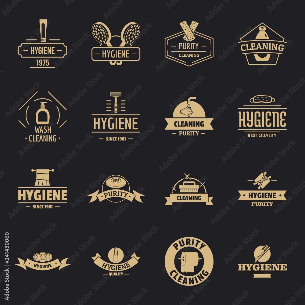 Hygiene logo icons set. Simple illustration of 16 hygiene logo vector ...