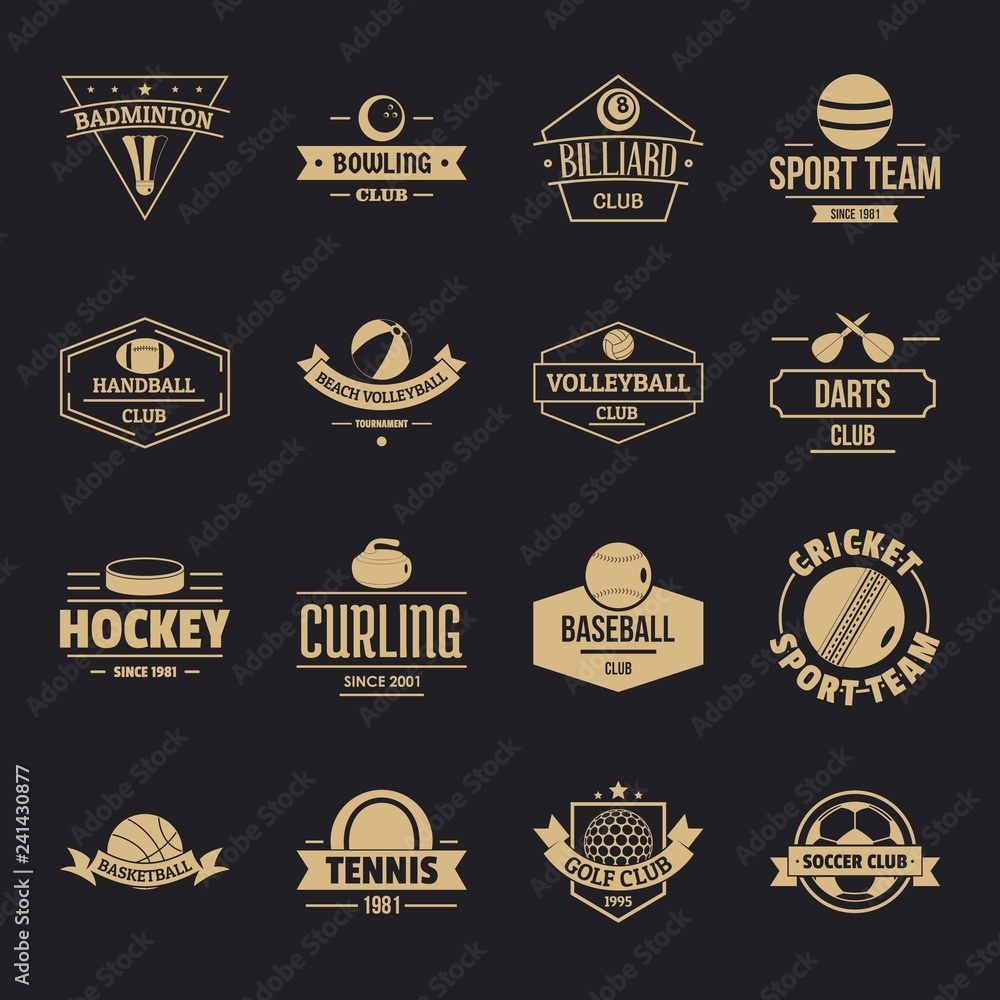 Sport balls logo icons set. Simple illustration of 16 sport balls logo ...