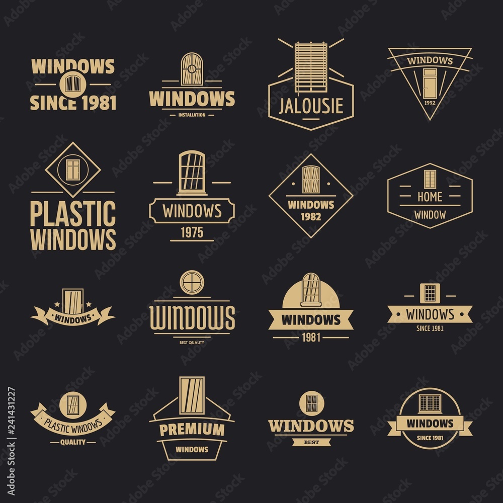 Window construction logo icons set. Simple illustration of 16 window ...