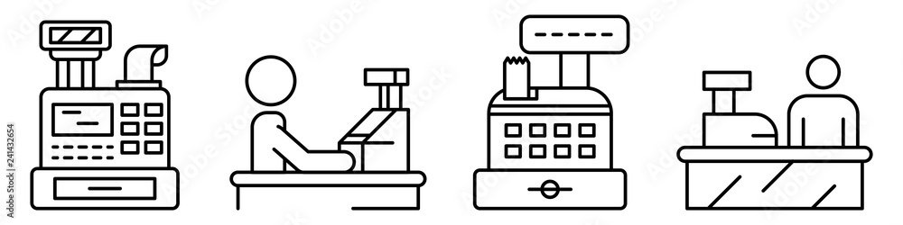 Cashier icon set. Outline set of cashier vector icons for web design ...