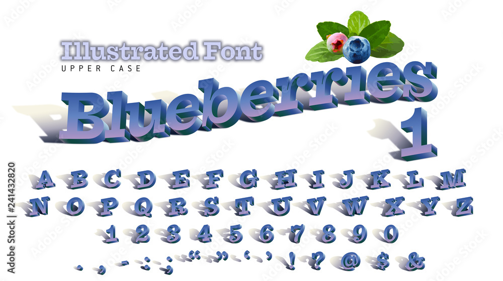 Vetor de Blueberries Font 1: Bold Serif UPPER CASE: Illustrated ...