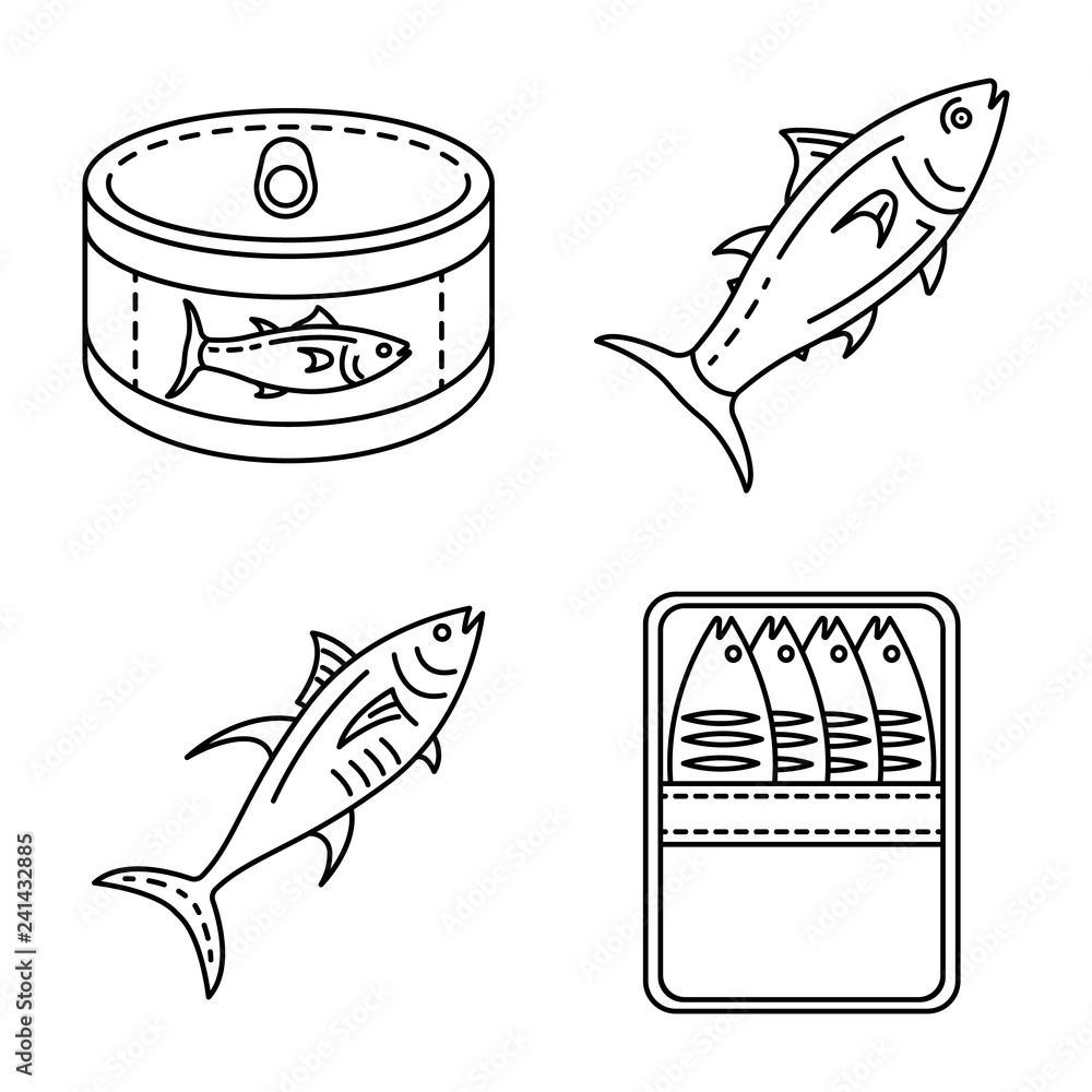 Tuna icon set. Outline set of tuna vector icons for web design isolated ...