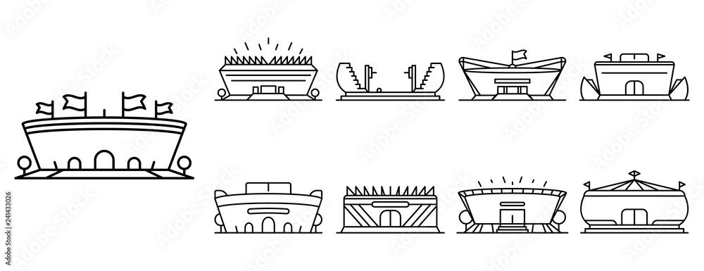 Arena icon set. Outline set of arena vector icons for web design ...