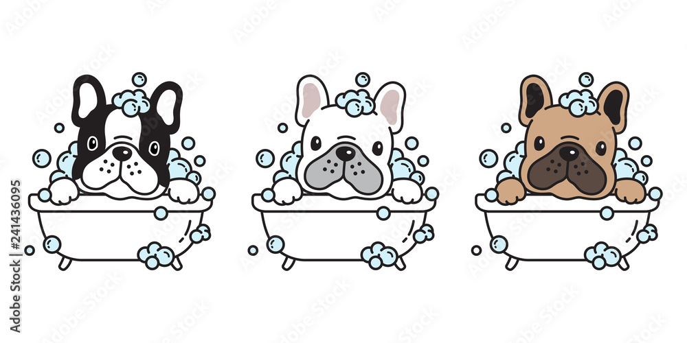 dog vector french bulldog bath shower cartoon character icon logo breed ...