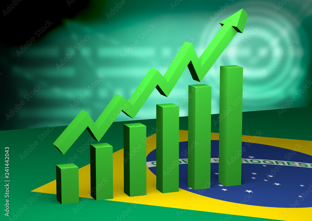 graph in bars with arrow indicating economic growth in Brazil. New ...