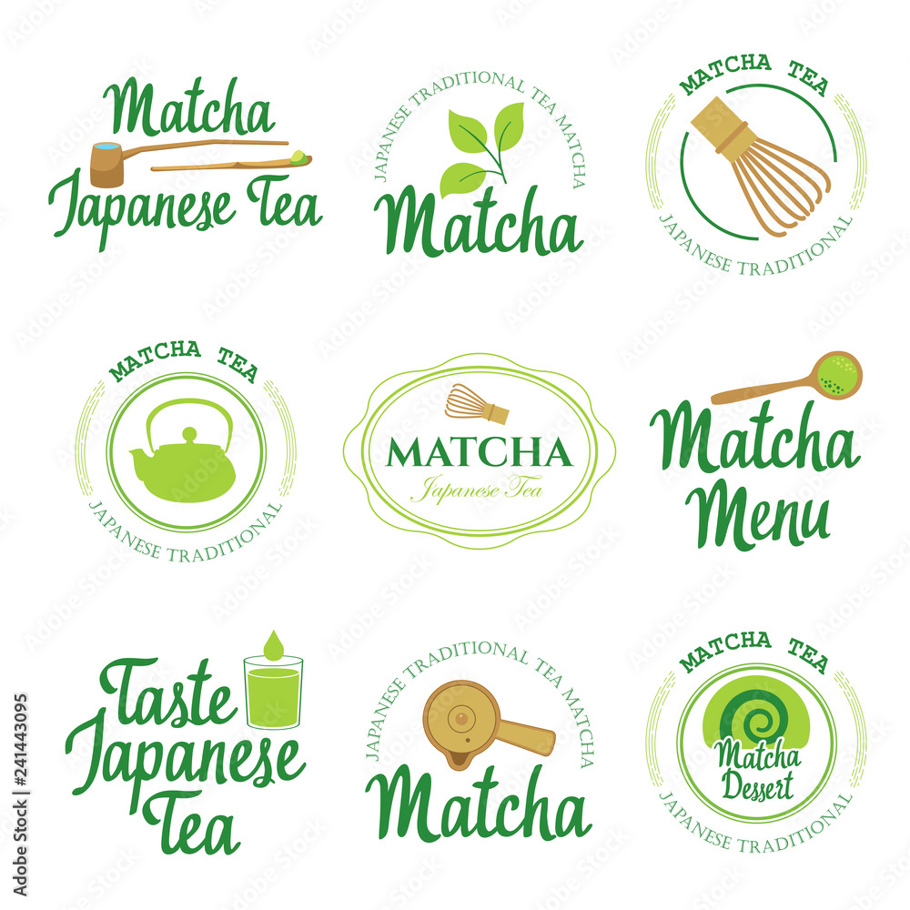 Japaneese ethnic and national tea ceremony. Matcha logo set. Traditions ...