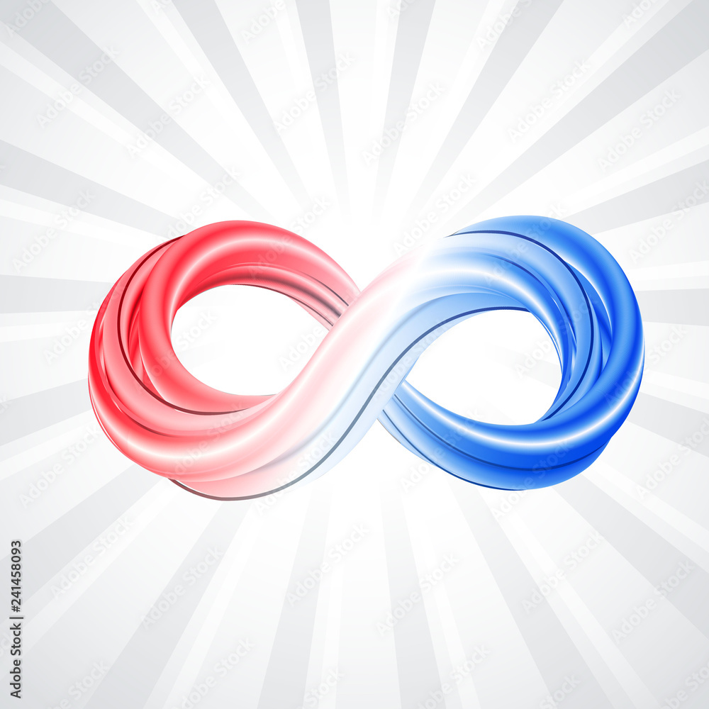 3d infinity symbol. Colorful infinity icon, white grey light rays ...