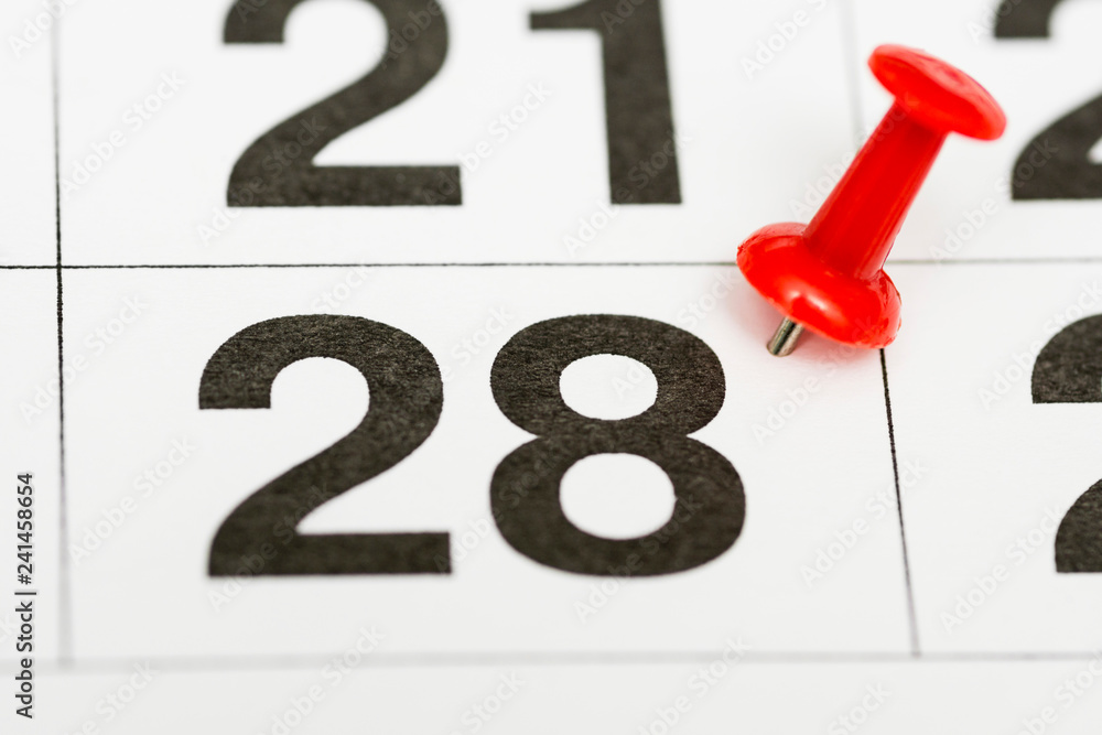 Pin on the date number 28. The twenty eighth day of the month is marked ...