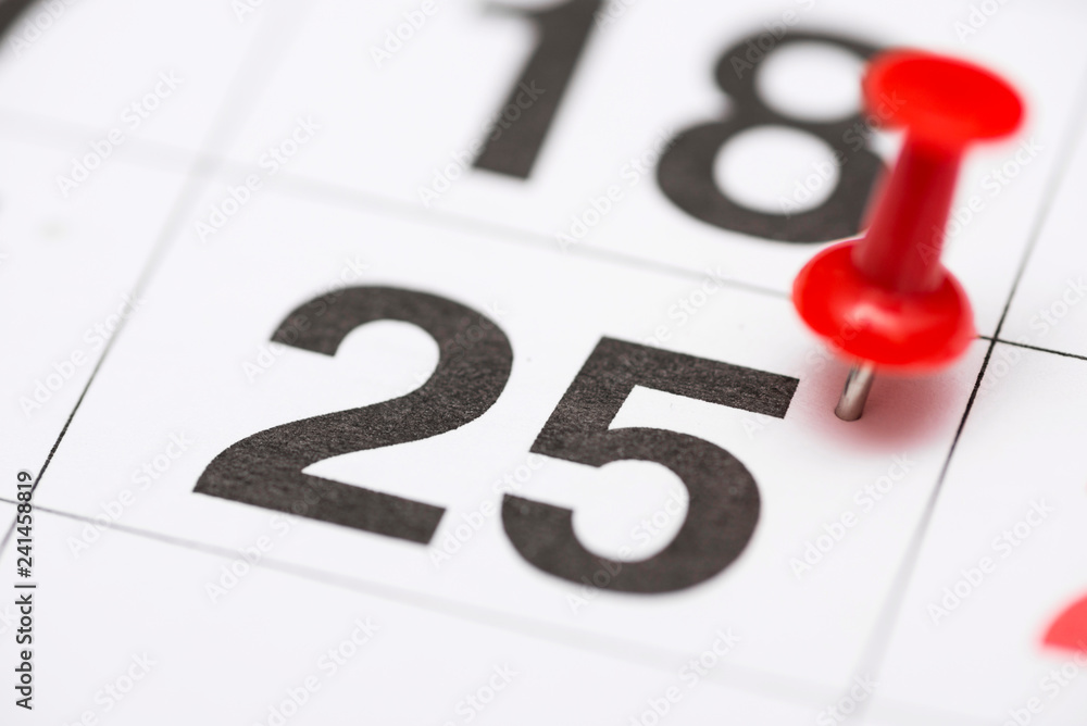 Pin on the date number 25. The twenty fifth day of the month is marked ...