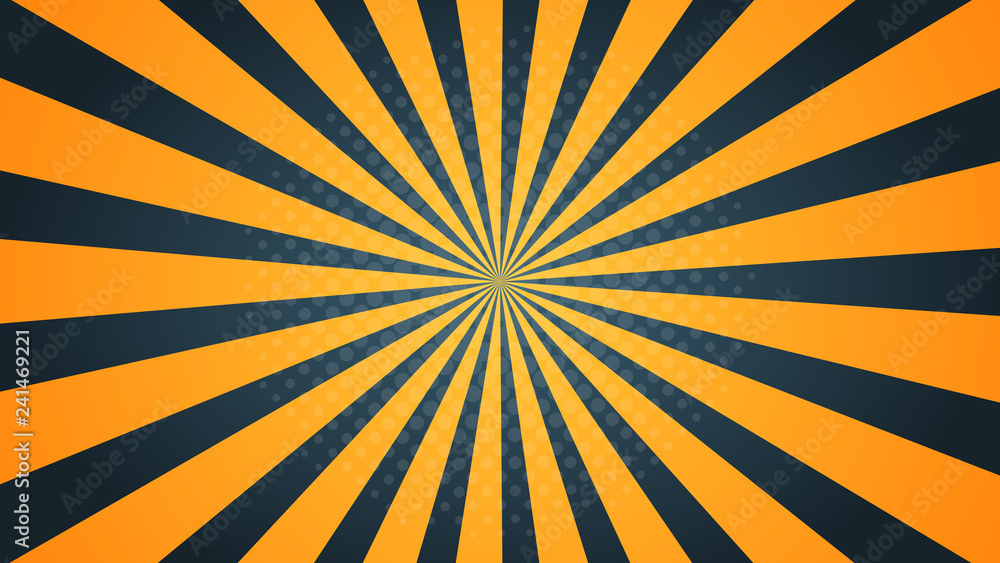 Comics rays background with halftones. Vector colorful backdrop ...