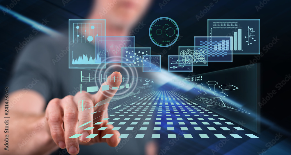 Man touching a business digital interface concept Stock Photo | Adobe Stock
