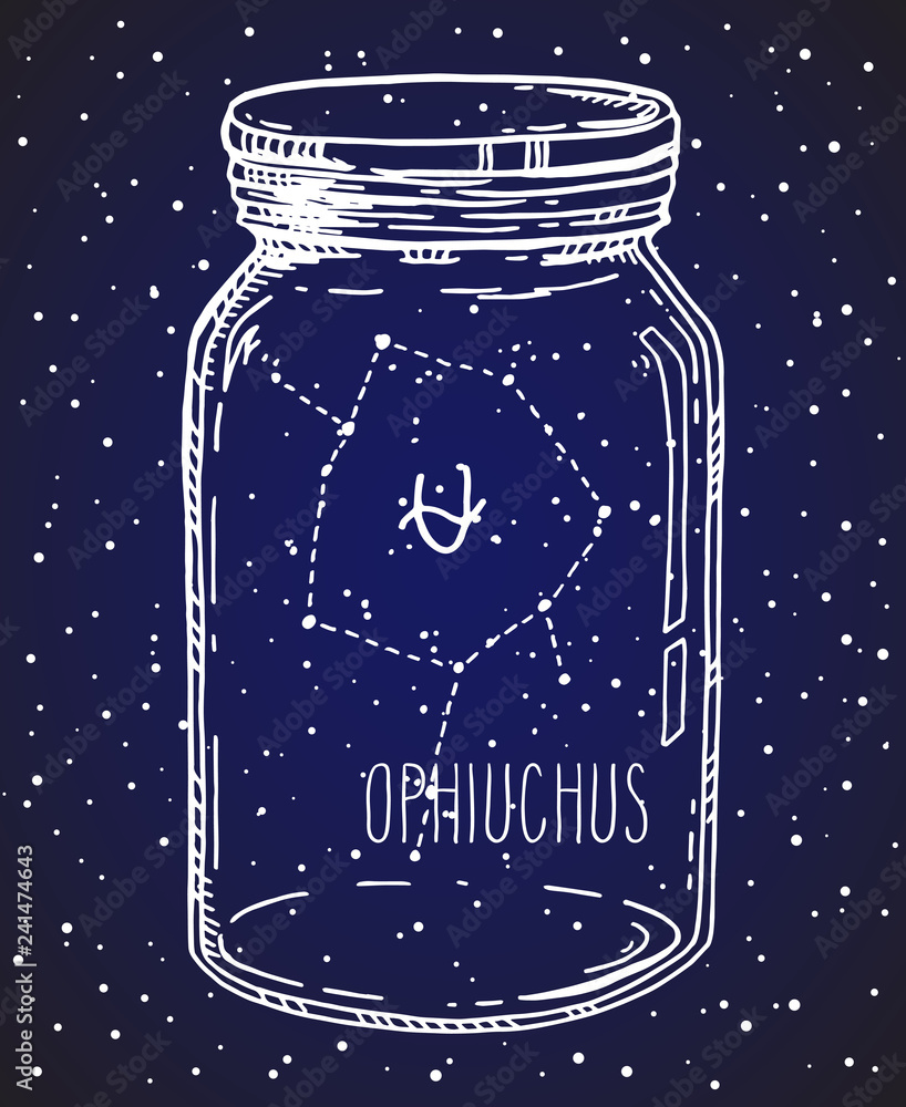 Ophiuchus Zodiac sign hand drawn constellation in a mason jar Stock ...