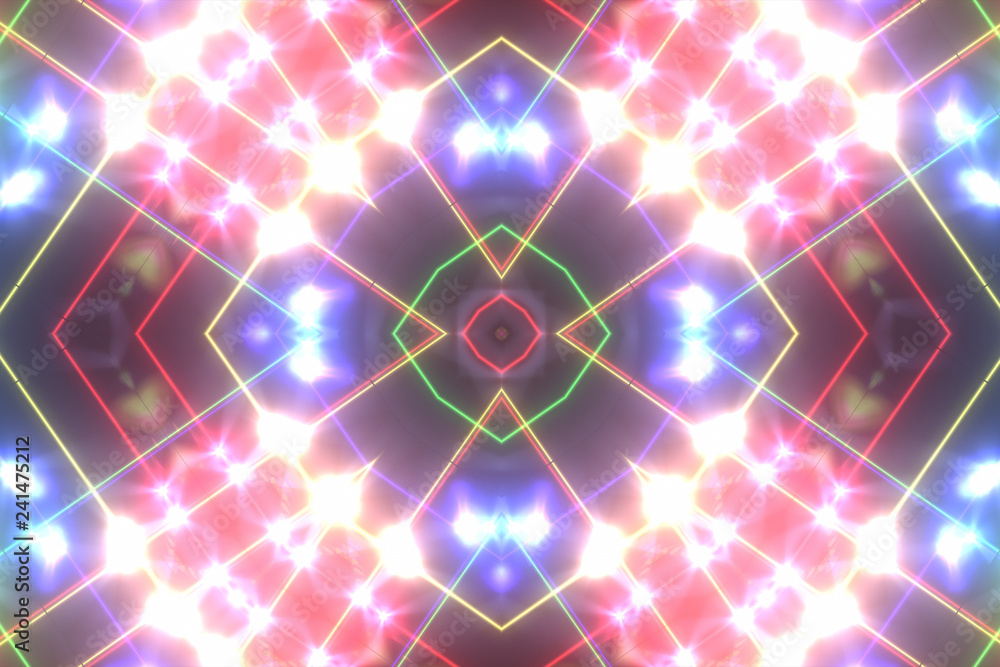 Abstract disco kaleidoscopes background with glowing neon colorful ...
