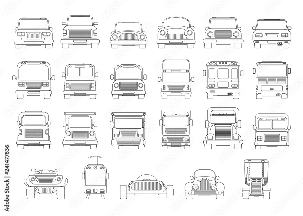 Set of different types of urban car. Front and back view vector ...