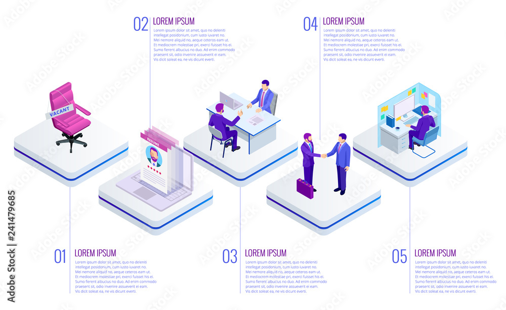 Isometric Online job search and human resource concept. Infographics of ...