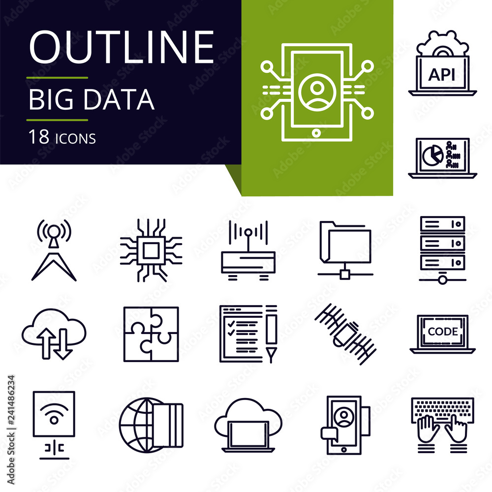 Set of outline icons of Big data. Modern icons for website, mobile, app ...