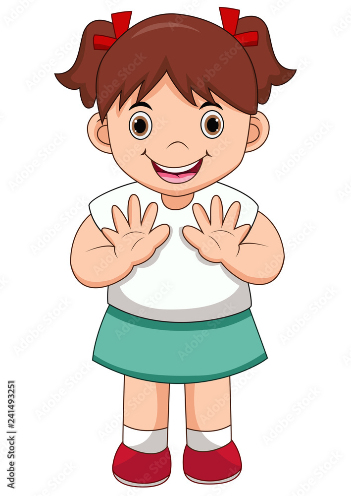illustration of isolated cute girl waving hand on white background ...