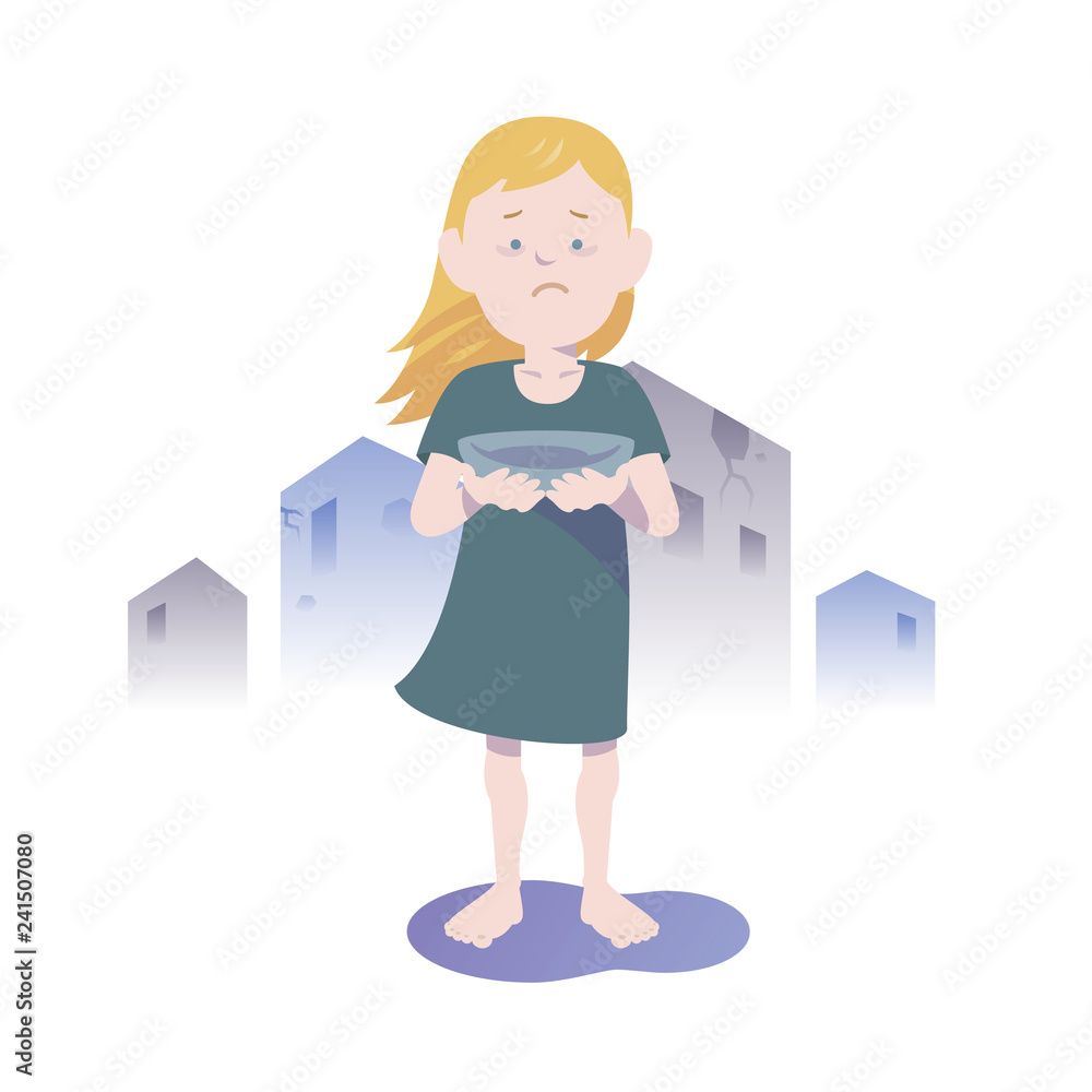 Starving White child. Flat vector illustration. Stock Vector | Adobe Stock