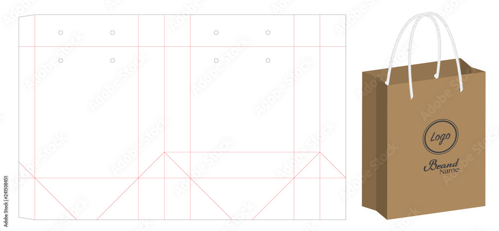 paper bag packaging die-cut and 3d bag mockup Stock Vector | Adobe Stock