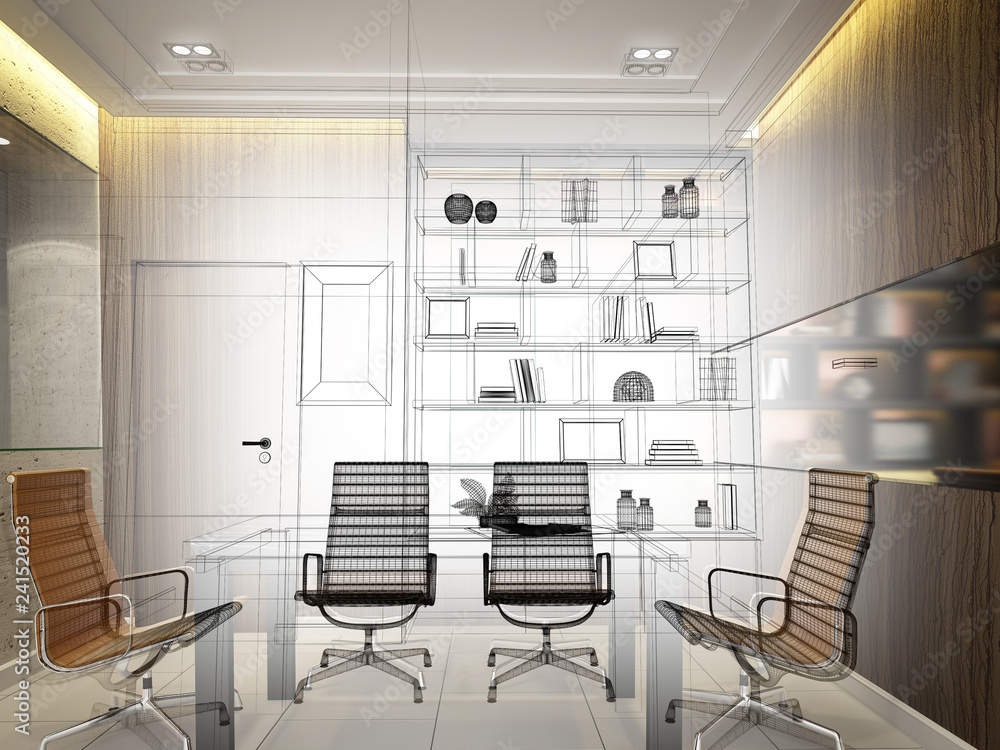 sketch design of interior conference room, 3d rendering Stock ...