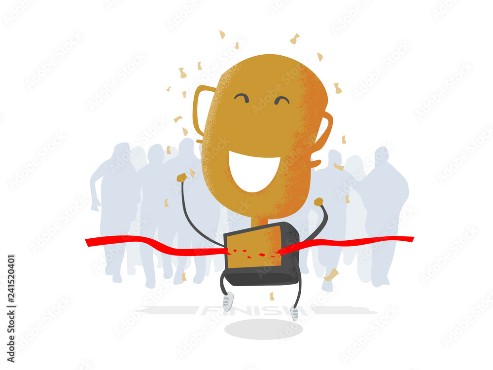 winning concept cup medals life cartoon win jumping selebration in ...