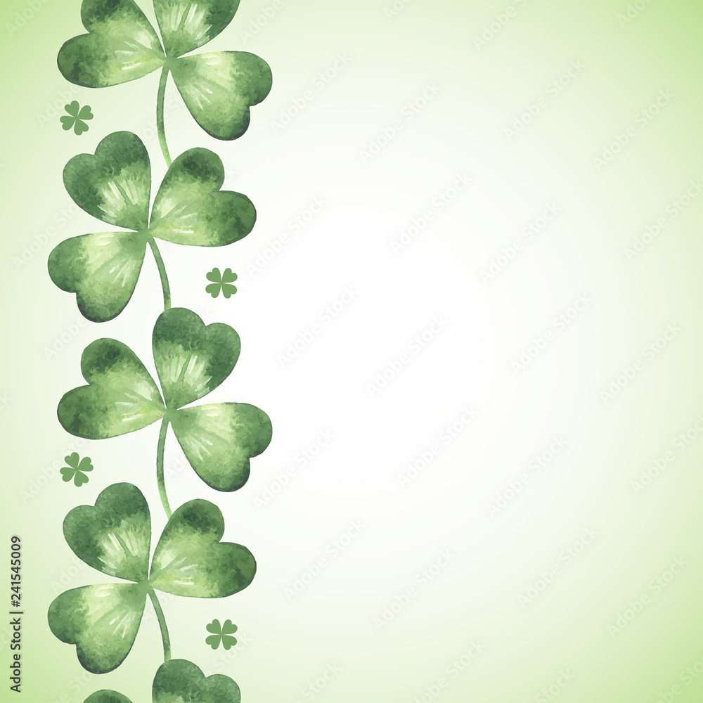 Vertical seamless border, frame made of green watercolor vector clover ...