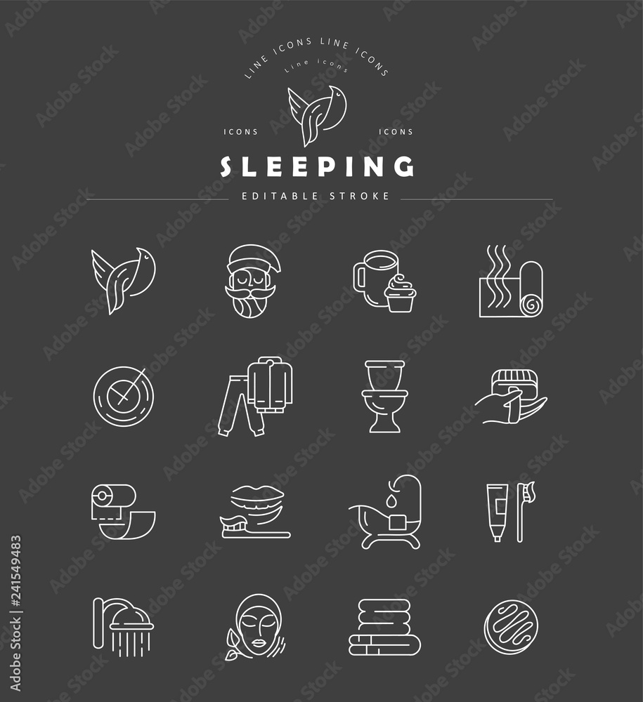 Vector icon and logo for sleeping. Editable outline stroke size. Line ...