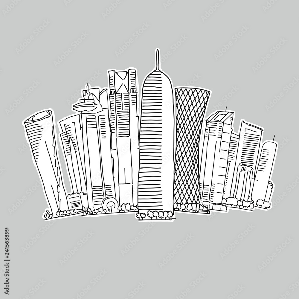 Doha Qatar skyline drawing Stock Vector | Adobe Stock