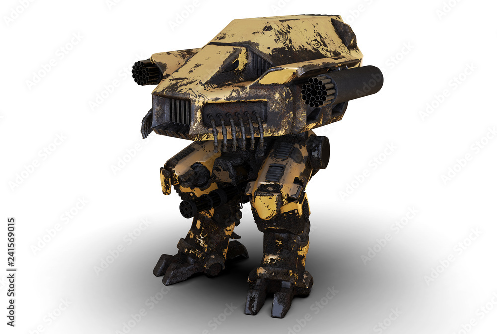 3D Illustration Of A Futuristic Rusted Armored Mech Vehicle Stock ...