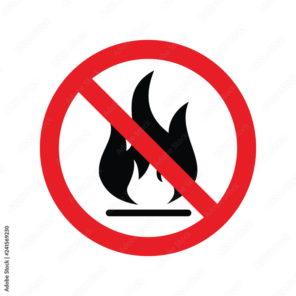 No open flame sign. No fire, No access with open flame prohibition sign ...