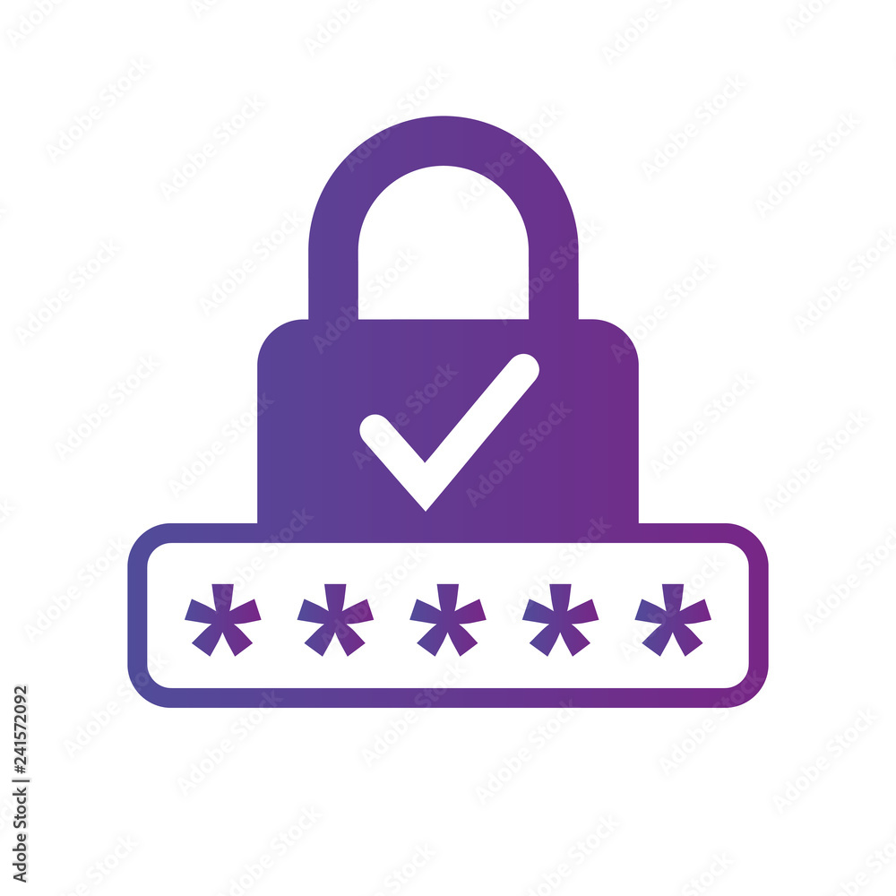 Pin code and lock. Simple icon with checkmark. Password protected ...