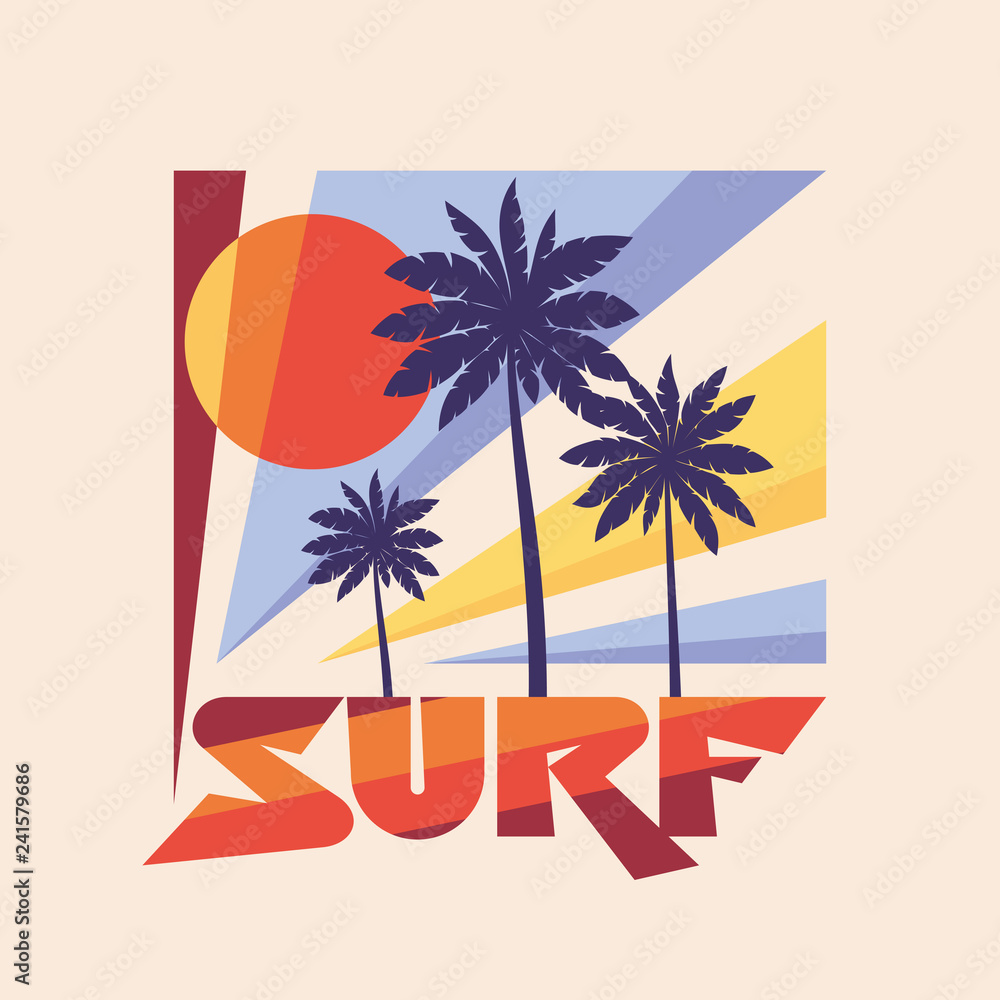 Surf - vector illustration concept in vintage graphic style for t-shirt ...
