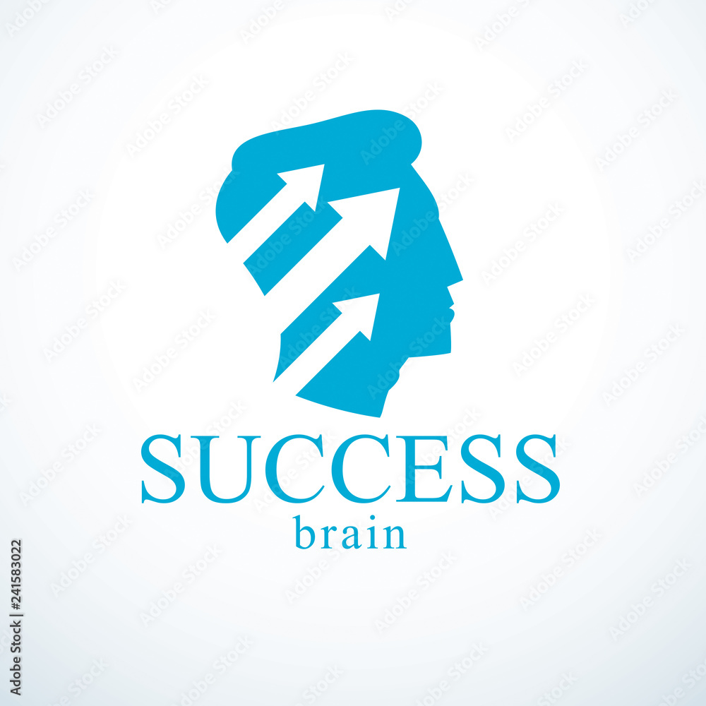 Successful man vector logo or icon design. Man head profile with arrows ...