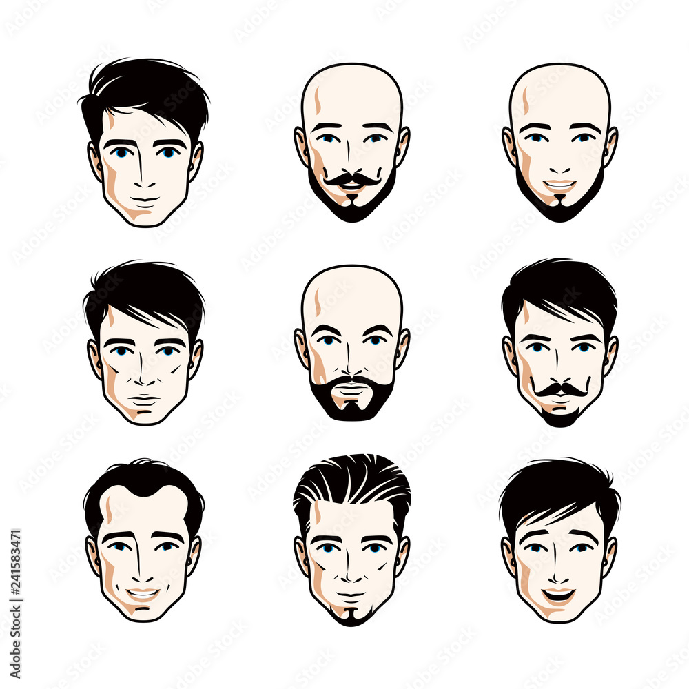 Collection of Caucasian men faces expressing different emotions, vector ...