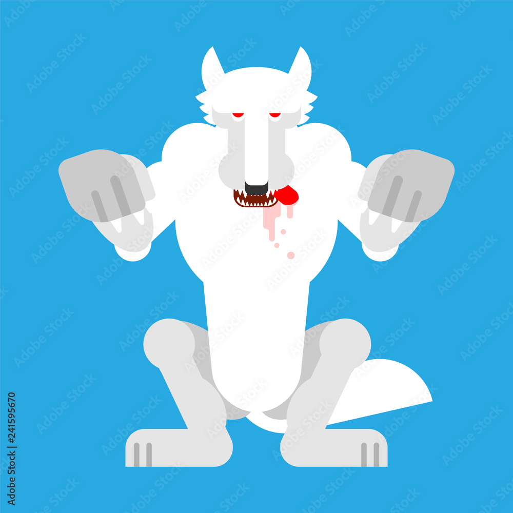 Angry White Wolf attack isolated. Snow Werewolf Predator beast Standing ...