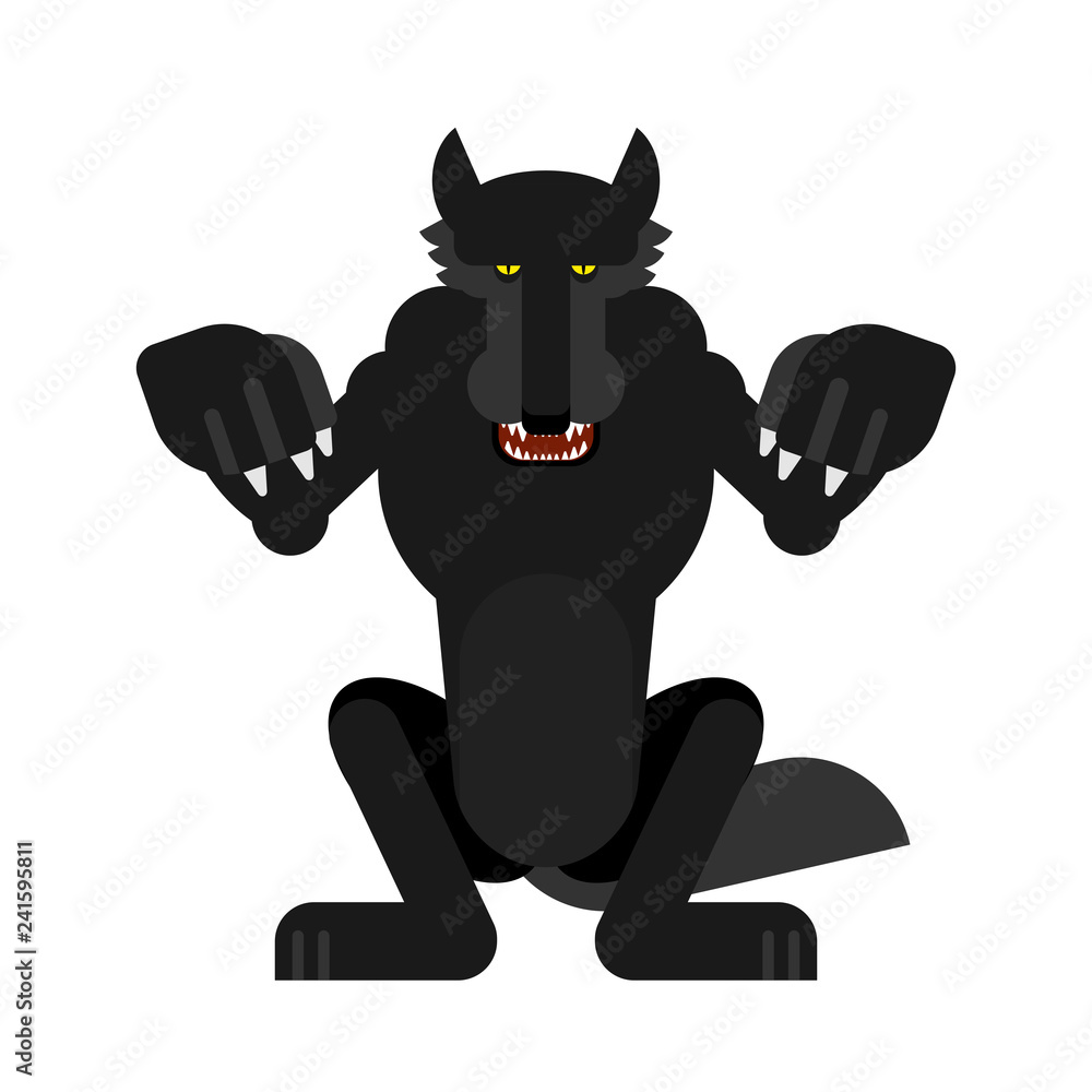 Angry Wolf attack isolated. Werewolf Predator beast Standing on hind ...